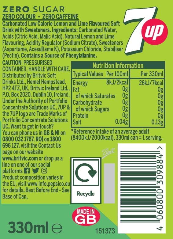 7UP Zero Sugar Lemon & Lime Sparkling Drink 24 Cans x 330ml – Jolafunbs