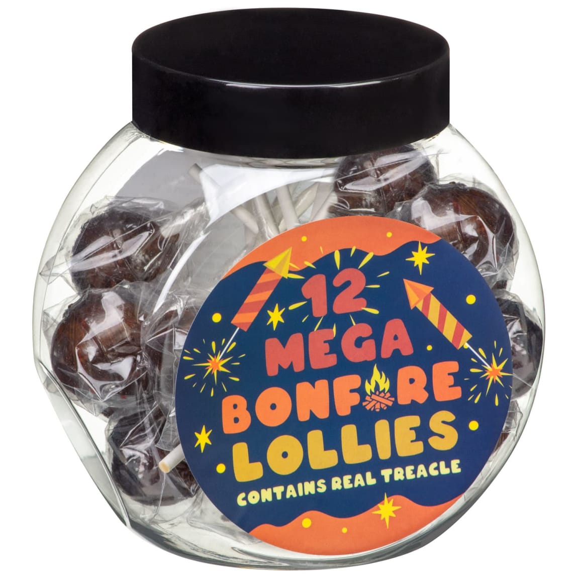 Cosy Mega Bonfire Lollies 12 Pack – Real Treacle Lollipops – Jolafunbs