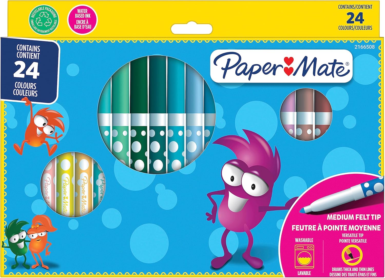 Paper Mate Kids Colouring Felt Tip Pens – 24 Assorted Colours – Jolafunbs