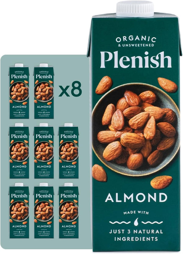 Plenish Organic Almond Milk 1L x 8 – Unsweetened Plant Milk – Jolafunbs