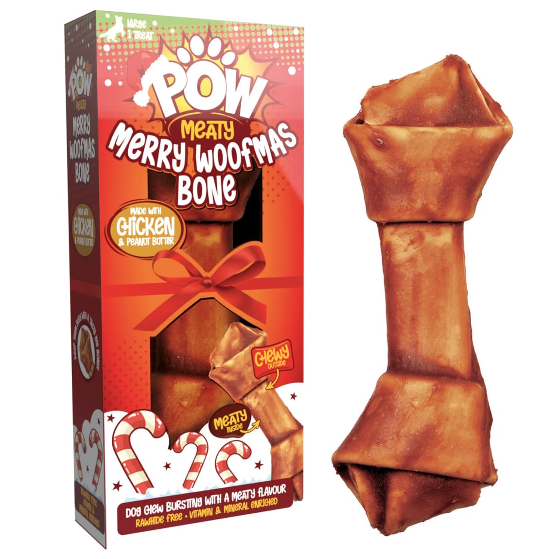 POW Chicken & Peanut Butter Dog Chew – Festive Woofmas Bone – Jolafunbs